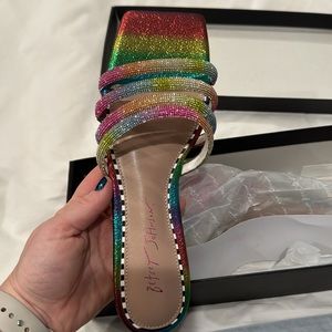 Betsey Johnson | Shoes | Life In Shimmering Technicolor Slide Sandal ...